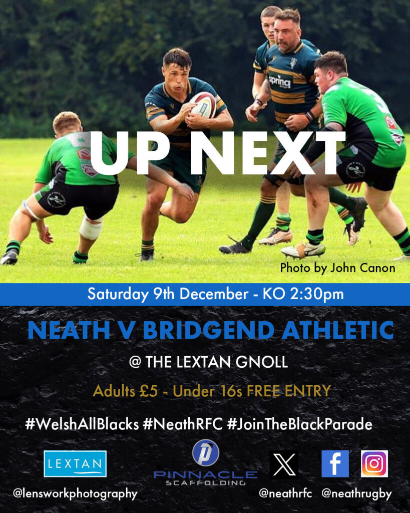 NEATH v BRIDGEND ATHLETIC - December 9th - 2.30pm - Neath RFC